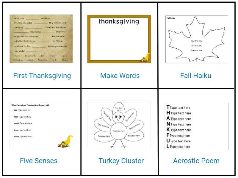 Elementary Thanksgiving Choice Board - Wixie