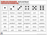 Roll and Read - open & closed syllables - Wixie
